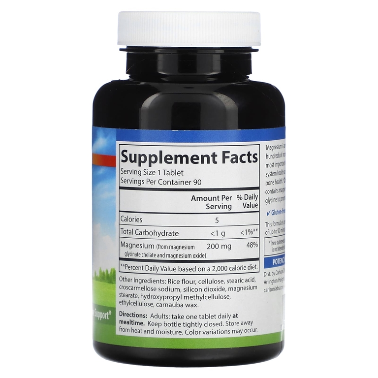 Carlson Labs Chelated Magnesium Glycinate (Глицинат магния) 200 мг 90 ...